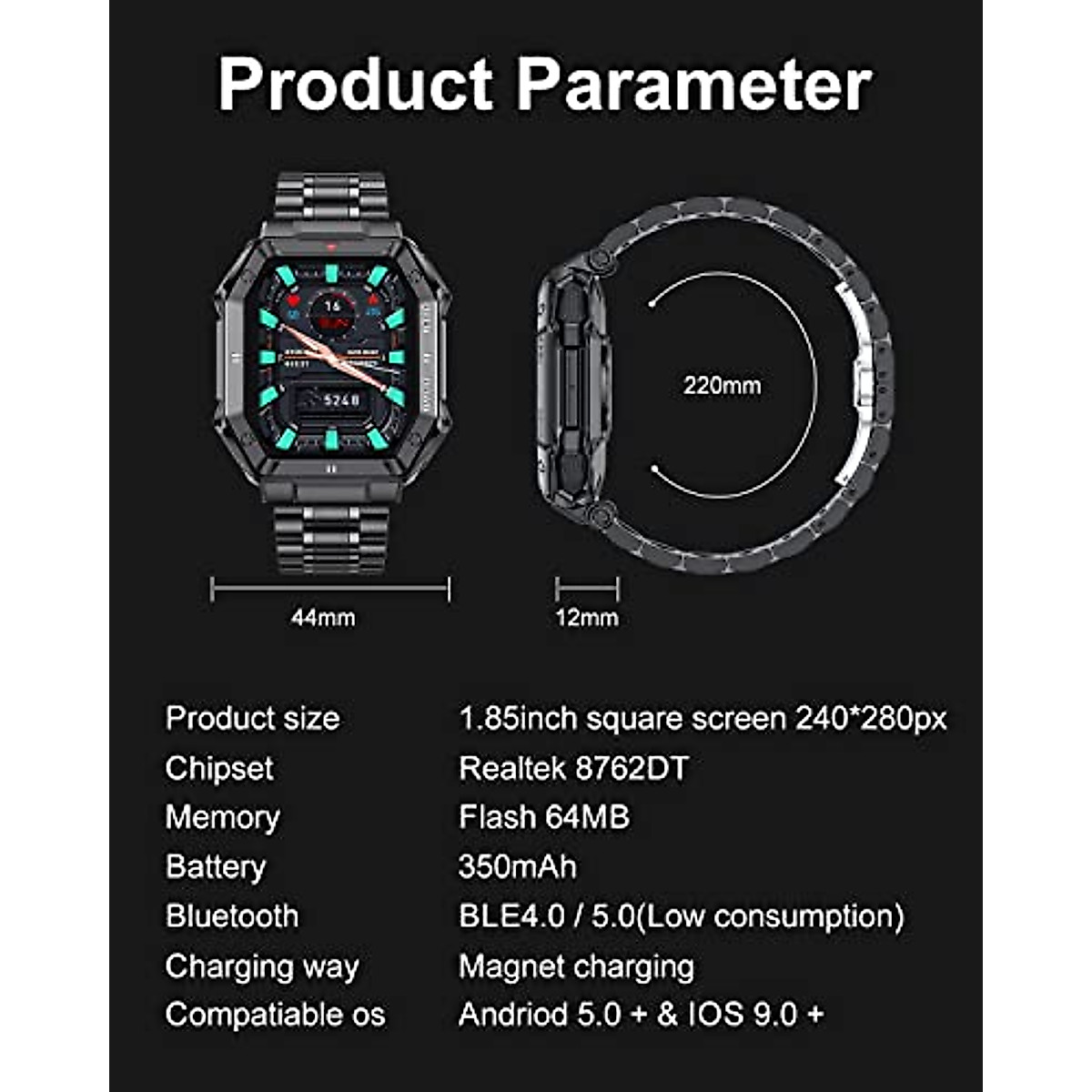 LIGE Military Smart Watch for Men Bluetooth Call(Answer/Make Call), 1.85'' HD Tactical Smartwatch with Heart Rate/Sleep/SpO2 Monitor, IP67 Waterproof Fitness Tracker for Android iOS Stainless Steel