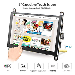 ELECROW 5 Inch Monitor for Raspberry Pi Touchscreen Monitor with Speaker LCD Display for Raspberry Pi 5 4 3 Windows PC HDMI-Compatible & USB Powered Travel Monitor for Laptop Black
