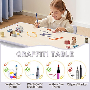 GITAWUSA Kids Study Table and Chairs Set, Height Adjustable Toddler Table and Chair Set for Kids Ages 3-8, 31.5" L x 23.6" W Graffiti Desktop Plastic Children Art Table with 2 Seats, Grey