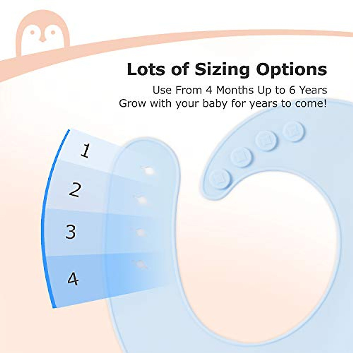 Momcozy Baby Silicone Bibs Easily Clean Set of 3, Soft Adjustable Toddler Silicone Bibs for Babies Girl and Boy, Waterproof, Pinkish Orange, Light Blue and Light Grey