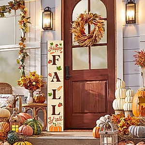 Happy Fall Sign Autumn Front Door Hanging Decor Welcome Sign Wooden Vertical Indoor Outdoor Standing Sign For Garden Home Yard Farmhouse Porch 47.2 x 7.8 Inch