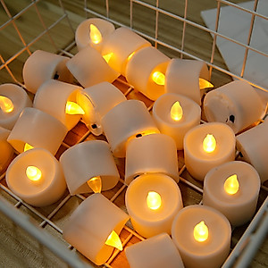 24Pack Flickering Battery Operated LED Tealight Candles, Realistic Electric Fake Candle for Wedding, Table, Gift, for Table Centerpieces, Mood Lighting and Home Decor, Outdoor (Battery Included)
