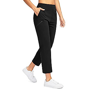 SANTINY Women's Golf Pants with 3 Zipper Pockets 7/8 Stretch High Waisted Ankle Pants for Women Travel Work (Black_XL)