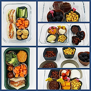 Gpurplebud Silicone Lunch Box Dividers - 45 PCS Bento Box Accessories Set 40 Silicone Bento Box Inserts with 5 Food Fruit Picks Cupcake Liners Reusable Lunch Accessories (4 Colors)