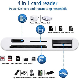 [Apple MFi Certified] Lightning to SD Card Reader for iPhone iPad,4 in 1 Lightning Male to USB Female OTG Adapter Compatible SD/TF Card,Memory Card Reader Portable USB 3.0 Adapter with Charging Port