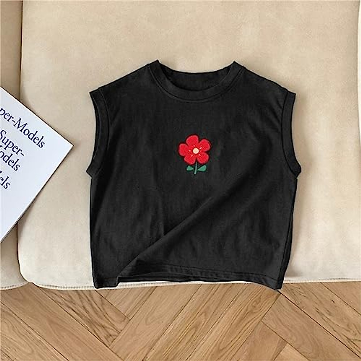 Toddler Baby Boy Letter Tank Top Sleeveless T-Shirt Ruffle Cap Sleeve Round Neck Cute Solid T Shirt Spring Summer Outfit Black