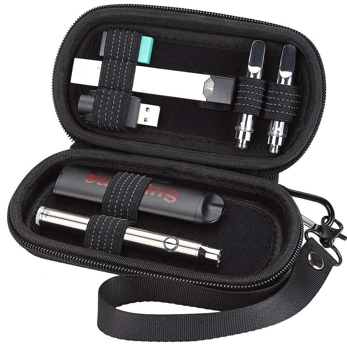 HUIZHU Hard Shell EVA Pouch double Zipper case for Storing Pen battery,non-slip and elastic bands for holding battery and USB charger tidy (Black)