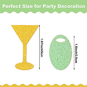 Hoolerry 330 Pcs Martini Cocktail Bachelorette Confetti Martini Birthday Confetti Martini Decorations for Party Craft Supplies Bridal Shower Table Decor, Green Round, Gold Wine Glass