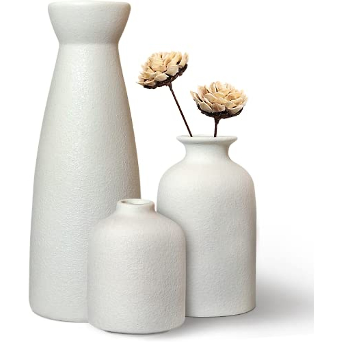 White Ceramic Vases Set 3 for Farmhouse Home Decor,Modern Boho Small Vase for Pampas Flower Decorative,Vases for Dinner Table Party Living Room Office Bookshelf Entryway Bedroom Decor (White)…