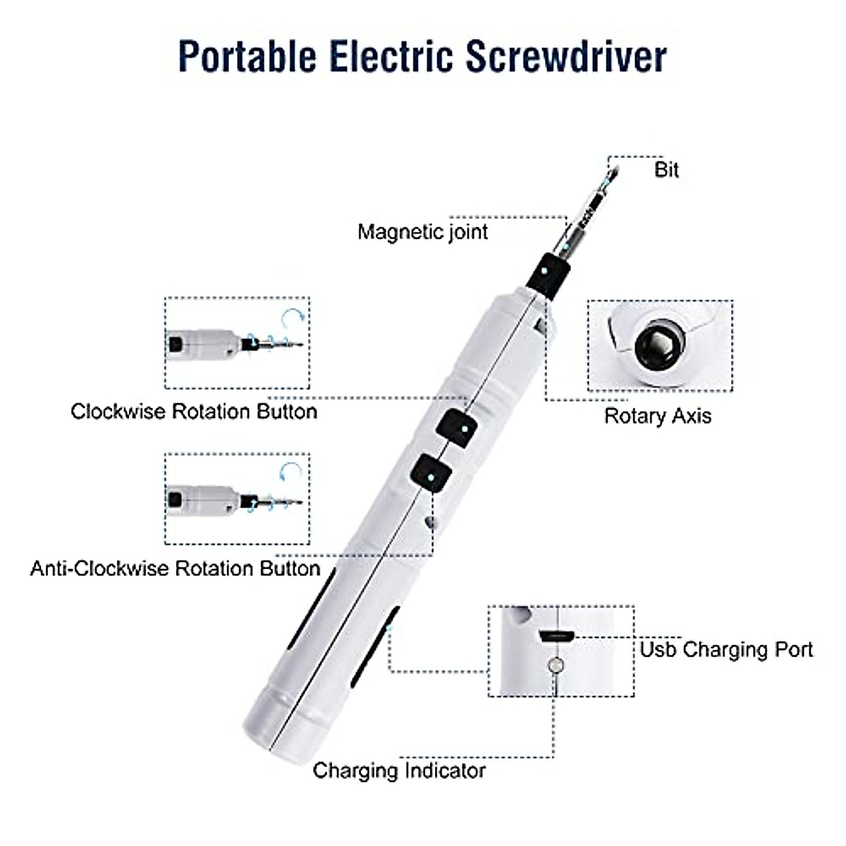 QYBEEDE Cordless Electric Screwdriver, 3.6V Mini Home Screwdriver Set Precision Bits with Screw Accessories Portable Magnetic Repair Tool Rechargeable Power Screwdriver for Phone Watch Camera Laptop