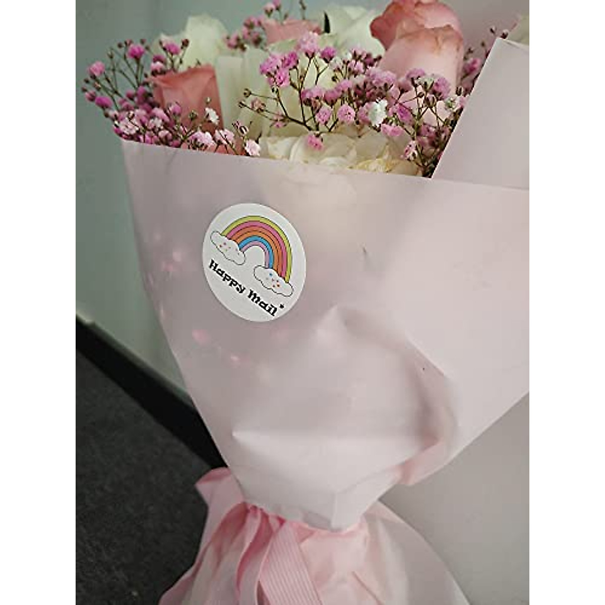 Rainbow Happy Mail Stickers 1.5 Inch Mailing Sticker - 500 Pcs Thank You Labels for Small Shops , Shipping Package Lables Decorative Flower Boutiquets Envelope Sealings