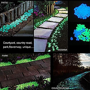 surgicalonline 300pcs Garden Decorative Stones Glow in The Dark Luminous Pebbles for Walkways Plants Aquarium Decor， Glowing Pebbles Powered Fish Tank Garden Decoration (Blue)