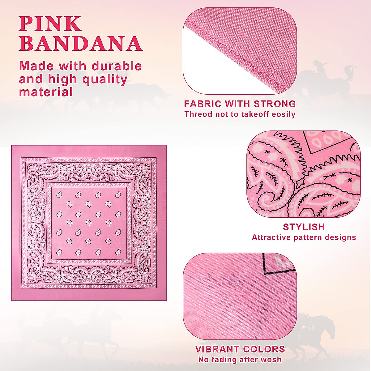 12 Pcs Pink Cowboy Hats with 12 Polyester Bandanas, Western Cowgirl Suede Hats Rodeo Princess Hat for Dress-Up Bachelorette Parties Play Costume