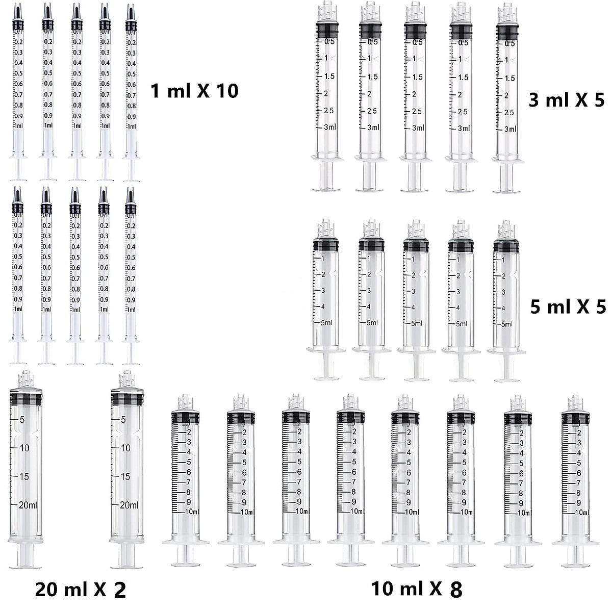 30 Pack 1ml, 3ml, 5ml, 10ml, 20ml Glue Dispenser with14ga,16ga, 18ga, 20ga, 22ga, 25ga Glue tip and Caps for Measuring and Refilling, Glue Applicator or Oil