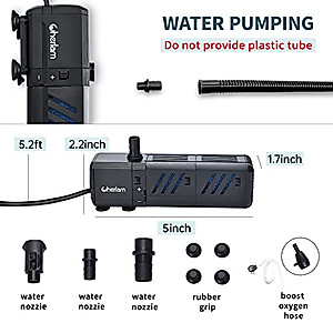 CHERLAM Submersible Aquarium Filter, 12W Internal Aquarium Filter, Adjustable Fish Tank Filter with Biological Filtration 320 GPH Water Pump for 50-150 Gal Fish Tank, Pond