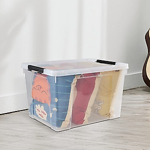 Drephia 4 Pack Clear Storage Latch Bin with Lid, 34 L Plastic Wheeled Storage Box