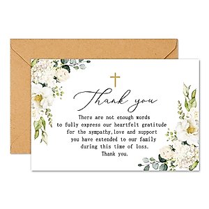 Whaline 48Pcs Funeral Thank You Cards Cross Sympathy Thank You Card with Stickers Envelopes Flower Bereavement Card for Memorial Service Loved Ones Celebration of Life
