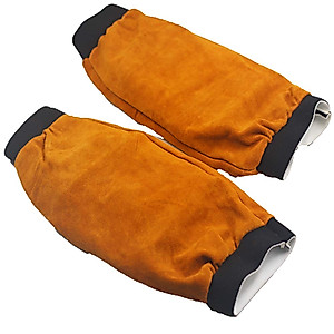 Jewboer Leather Welding Sleeves Heat Flame Resistant Arm Protection for Welder 16.5" Long