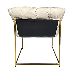 GIA Mid Century Modern Sling Accent Chair for Living Room, Bedroom, and Office, Set of 1, Upholstered in Beige Velvet Fabric with Gold Metal Base