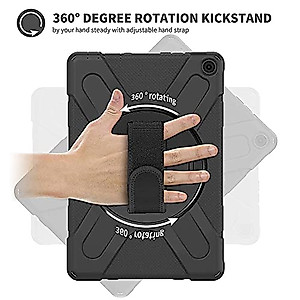 SaharaCase Protection Hand Strap Series Case for Amazon Fire HD 10 (2021) and Amazon Fire HD 10 Plus (2021) [Shockproof Bumper] Kickstand Rugged Protection Anti-Slip Grip - Black