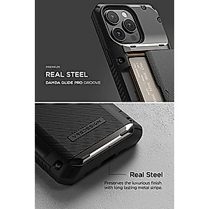VRS Design Damda Glide Pro Phone Case for iPhone 14, Sturdy Semi Auto Wallet [4 Cards] Case Compatible for iPhone 14 (2022) (Groove Black)