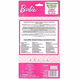 Townley Girl Barbie Non-Toxic Peel-Off Water-Based Safe Nail Polish Set with Nail Dryer for Kids, Batteries Not Included, Ages 3 and Up