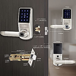 GEKRONE Fingerprint Smart Lock, Keyless Entry Door Lock with Bluetooth, Touchscreen Keypad Deadbolt Lock with App Control, Easy to Install for Home Hotel Apartment A290(Left Handle Silver)