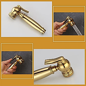 MINJING Bidet Sprayer Kit for Toilet Gold Hand Held Sprayer Toilet Attachment 360 Rotation Double Handle Bidet Attachment Faucet Sprayer Kit for Toilet,B