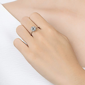 AINUOSHI Sterling Silver Moissanite Ring, 2.0ct Round Cut Wedding Ring, D-E Color Grade, Perfect for Wedding, Engagement Proposal and Anniversary.