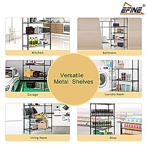EFINE 5-Shelf Shelving Unit with Shelf Liners Set of 5, Adjustable, Steel Wire Shelves, 150lbs Loading Capacity Per Shelf, Shelving Units and Storage for Kitchen and Garage (30W x 14D x 60H) Black