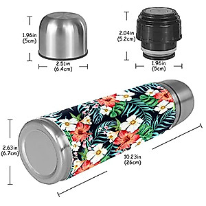 Stainless Steel Leather Vacuum Insulated Mug Tropical Plants Thermos Water Bottle for Hot and Cold Drinks Kids Adults 16 Oz