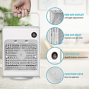 Portable Air Conditioner Fan, Personal Cooler Fan with 3 Speeds, Humidifier Sprays Misting Fan, 4000mAh Battery USB Rechargeable Mini Fan, Ultra Quite Ice Cooler Fan for Home Office Camping (White)