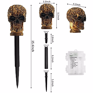 Funck 5PK Halloween Skull Pathway Lights, Waterproof & Battery Operated Skull Stake Lights for Halloween Decorations Outdoor Garden Yard Pathway Decor