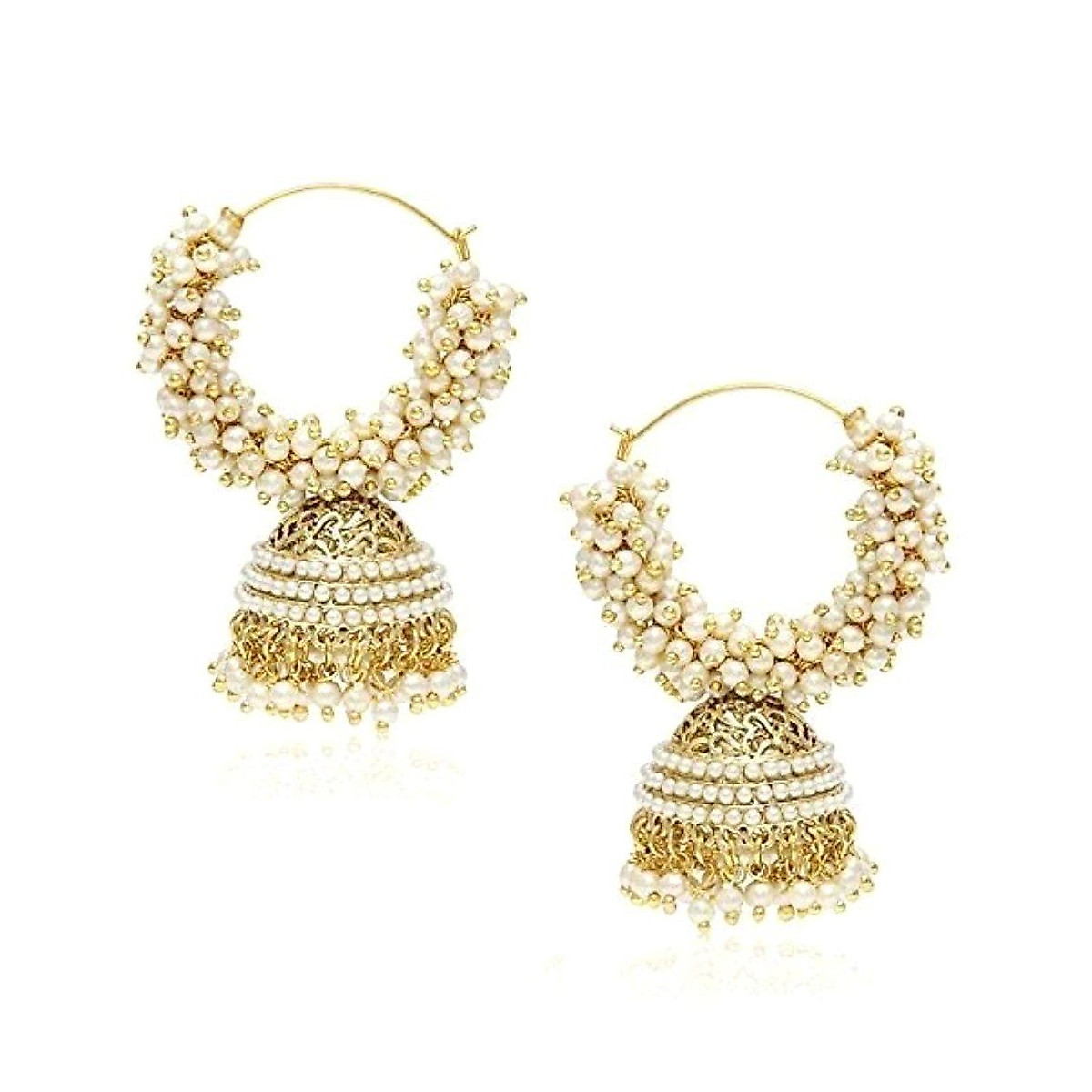 Crunchy Fashion Bollywood Stylish Traditional Indian Jewelry Meenakari Jhumka Earrings for Women, Large, Metal, cultured pearls