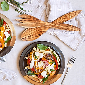 Tramanto Olive Wooden Salad Servers Set, 12 inch Tuscan Design