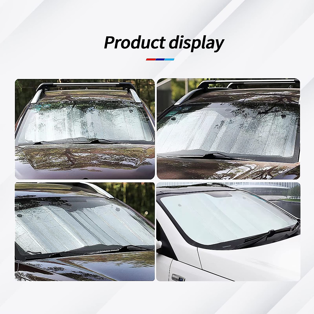 QODOLSI Pack-1 Car Windshield Sunshade, 51.1" x 23.6" Front Windshield Sunscreen Heat Shield, Front Window Sun Protector Cover, Universal for Auto SUVs UV Rays & Sun Heat Interior Protector (Silver)