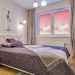 IOACIY Privacy Window Film Frosted Glass Sticker for Home Office Static Anti-UV Window Paper Decorative Window Covering for Bathroom (Universe Outer Space Starry Sky Red Blue-62, 17.7" x 23.6")