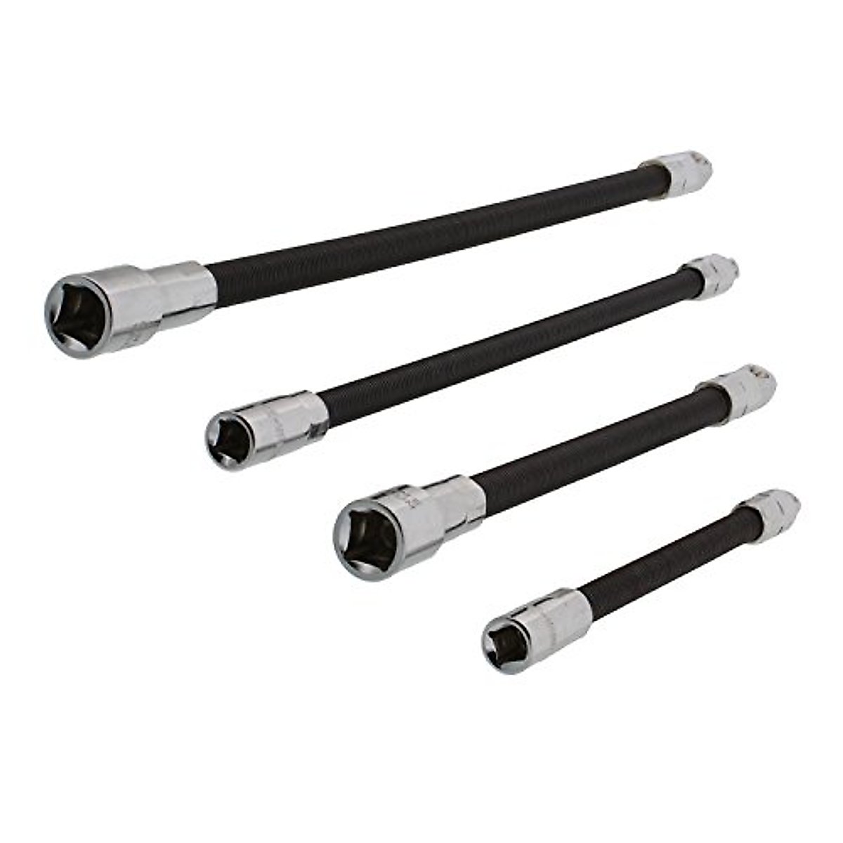 ABN Flexible Socket Extension Cables - 4pc Flex Socket Extension Bar Set 1/4in and 3/8in Drive Light Impact Extender