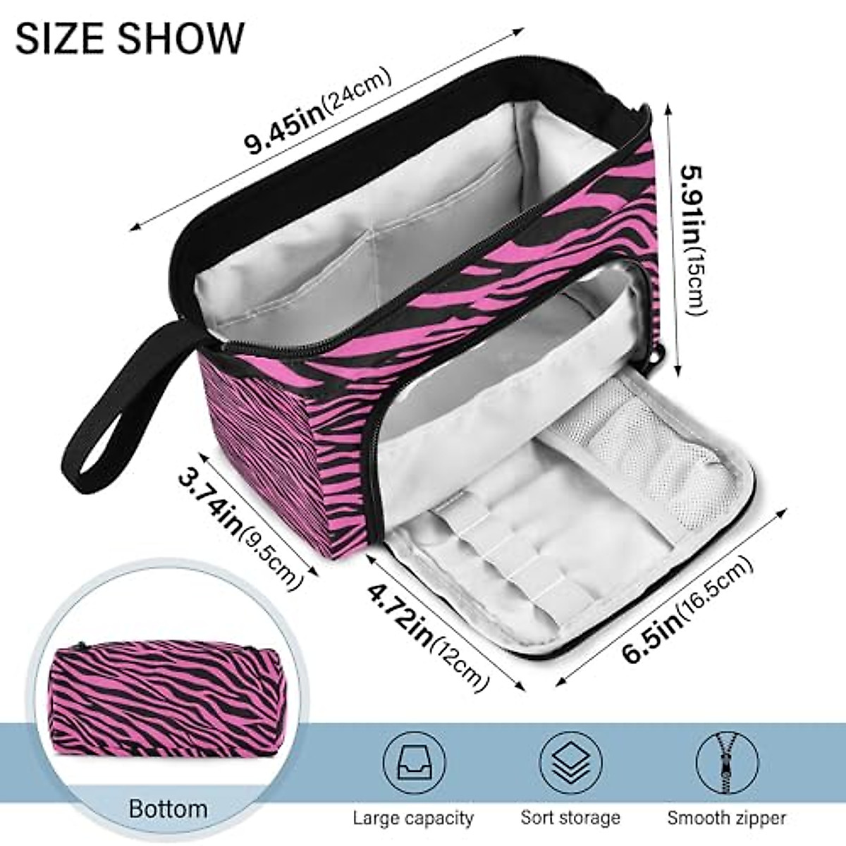 Fisyme Pink Zebra Print Pencil Case Large Capacity Pencil Pouch Pen Bags Box Big Makeup Pencil Case Organizer