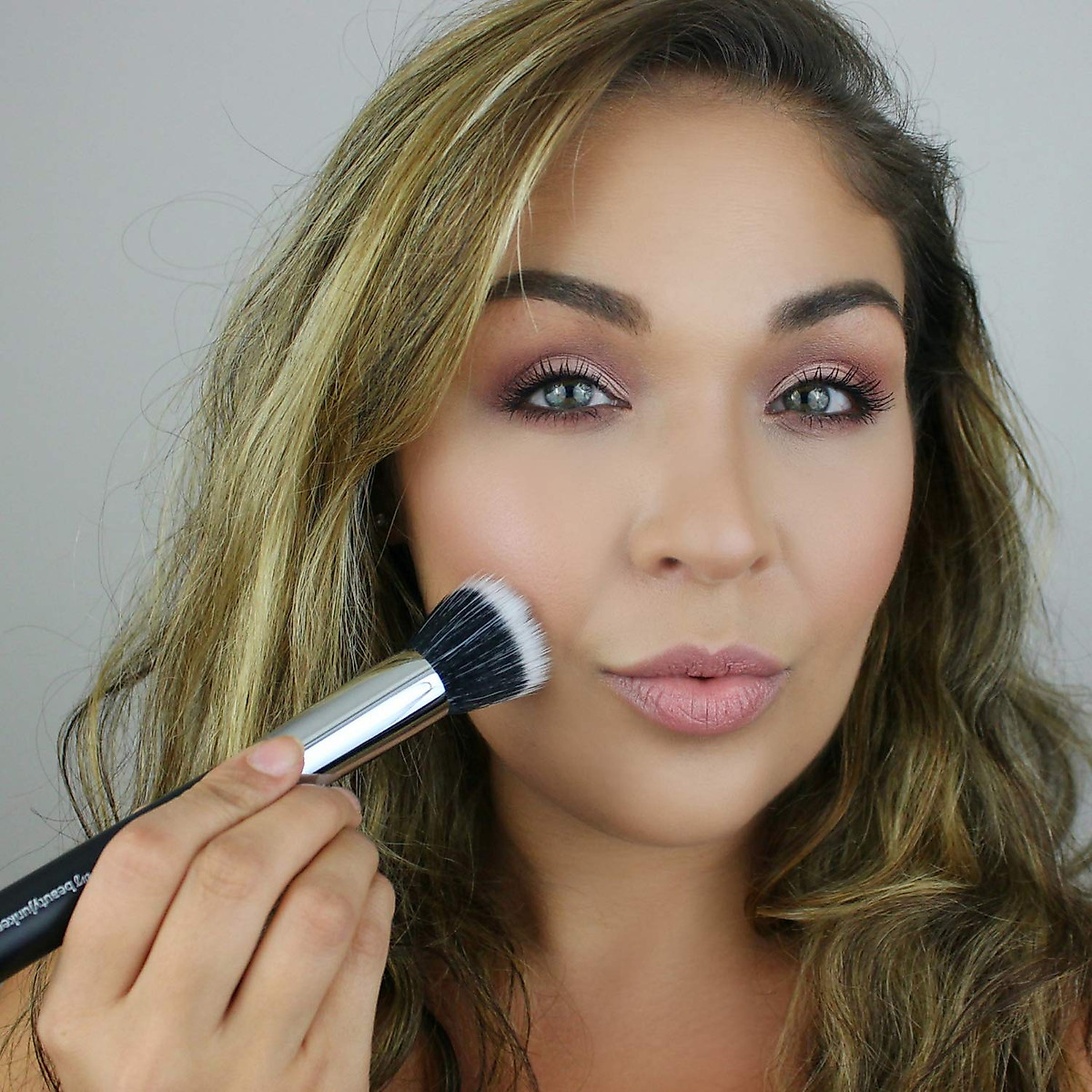 Large Stippling Foundation Makeup Brush – Beauty Junkees Flat Top Duo Fiber Synthetic Stipple Make Up Brushes, Sheer Flawless Blending Liquid, Cream, Powder Cosmetics, Vegan, Cruelty Free