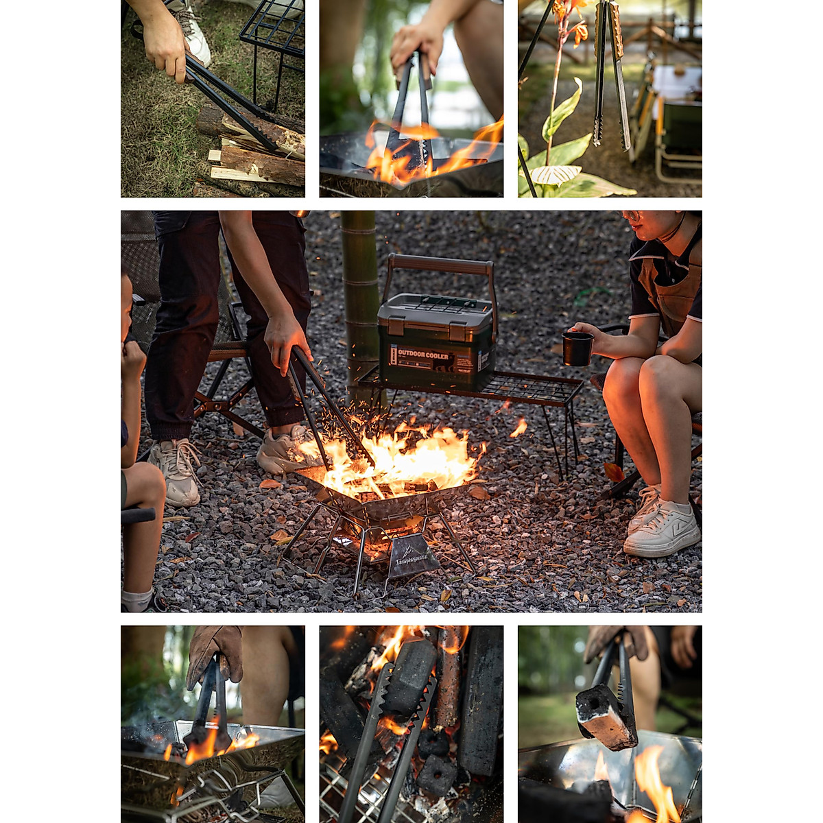 CAMPINGMOON 16-inch Length Fireplace Firewood Tongs with Scissor Shape Serrated Log Claw Tongs for Bonfire Campfire Fire Pit with Wood Hand BKMS-41