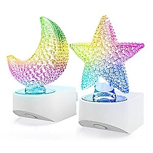 Color-Changing LED Night Light - RGB Nightlight Plug in, Moon & Star LED Light Plug into Wall Décor, Dusk to Dawn Auto Sensor Lights for Room, Hallway, Stairs, Toilet, Kitchen, Gift for Adult Kids