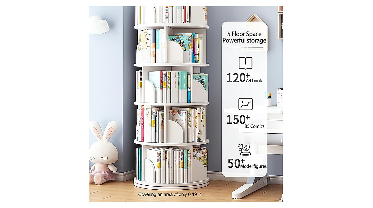 Rotating Bookshelf Tower - 360° Circular Storage for Kids & Adults