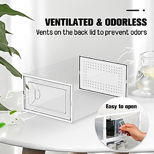 Kuject 15 Pack Shoe Storage Boxes, Large Clear Plastic Stackable Shoe Organizer for Closet, Connect Left and Right Shoe Boxes Case Container Bin for Entryway, Drop Front, Fit for Size 10(White)