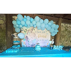 Avezano Boy Elephant Baby Shower Backdrop Blue Floral Rose Jungle Elephant Baby Shower Background 7x5ft Vinyl Blue and Gold Elephant Baby Shower Party Decorations Backdrops for Boys