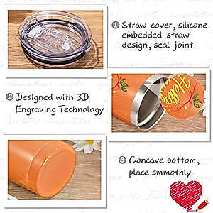 Hello Pumpkin Mug Travel Tumbler, Novelty Pumpkin Mug for Halloween Thanksgiving Harvest Festival, Cute Autumn Kitchen Decor, 20 oz Vacuum Insulated Mug Tumbler with Straw Lid and Brush