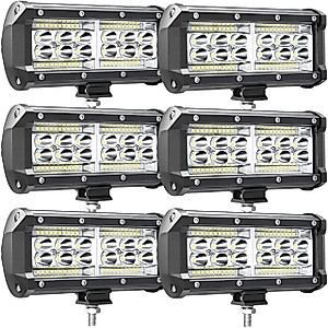 7 Inch LED Light Bar, 240W 24000lm LED Pod Lights for Tractors, LED Work Lights for Truck, Spot Flood Combo Beam Off Road Light Pods Fog Lights for Boat Trailer Pickup Car RZR ATV UTV RV, 6 Pack