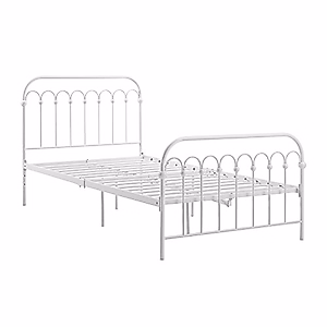 Novogratz Bright Pop Metal Bed, Adjustable Height for Underbed Storage (6.5" or 11"), Metal Slats Included, Twin, White