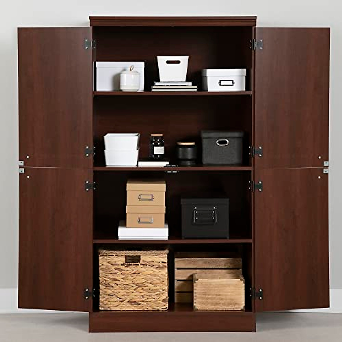 South Shore Tall 4-Door Storage Cabinet with Adjustable Shelves, Royal Cherry