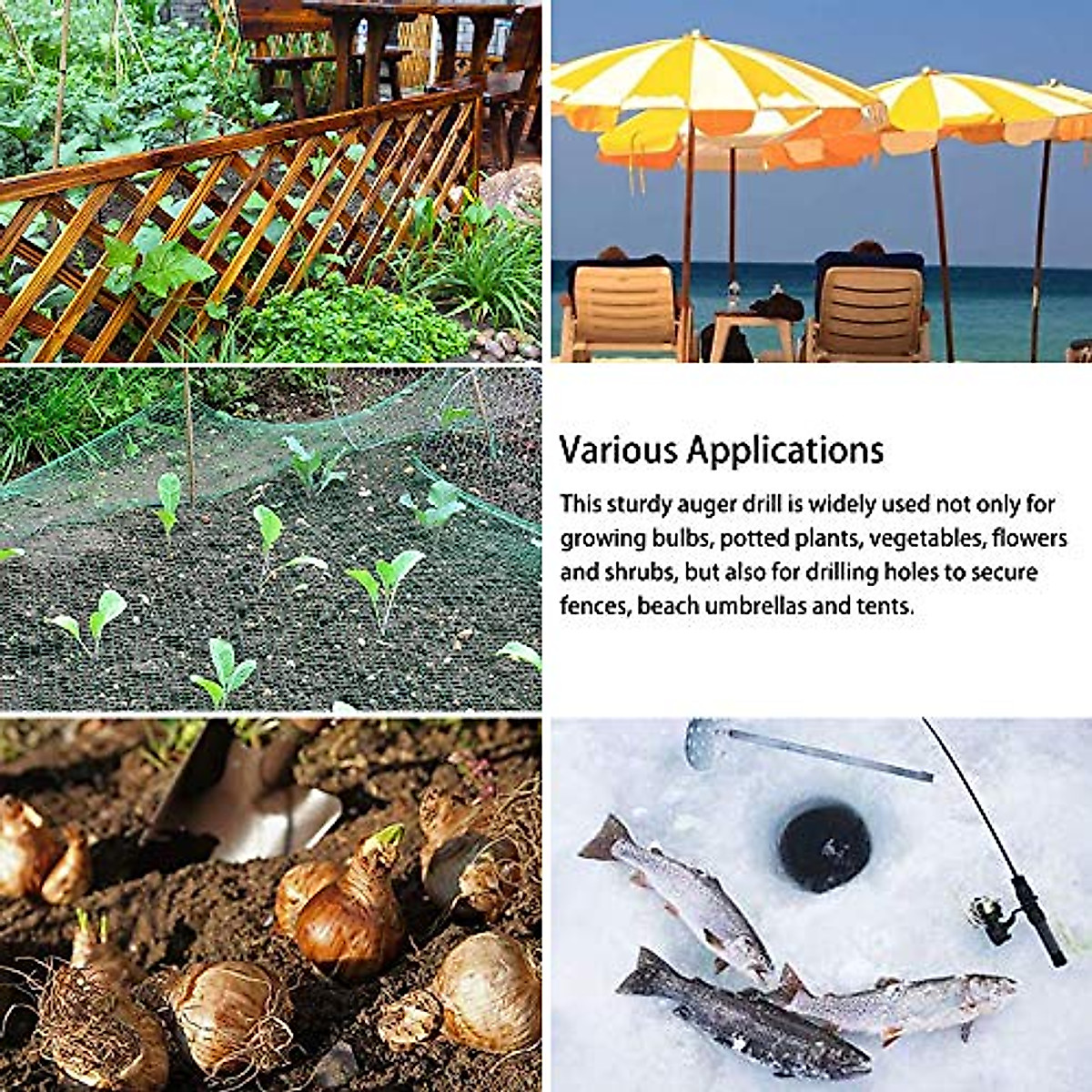 Auger Drill Bit - Garden Plant Flower Bulb Auger, 4" x 12" Easy Planter Garden Auger - Seedlings & Bedding Plant, Umbrella Hole Digger Solid Shaft Auger, Post Hole Digger for 3/8” Hex Drive Drill